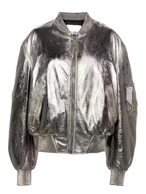 Attico Anja Metallic Leather Bomber Jacket - Silver