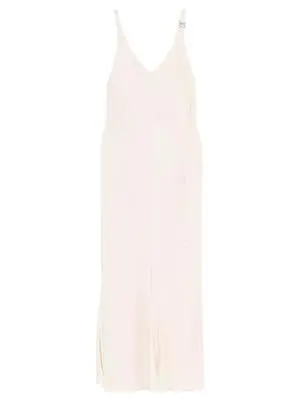 Sportmax Unione Maxi Dress With V-neck And Silver-tone Hardware - Neutrals