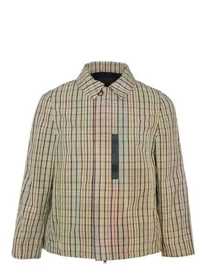 YVES SALOMON Check-Pattern Leather-Detail Jacket