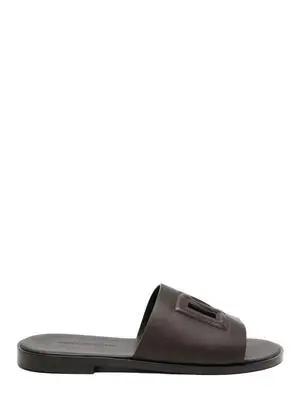 Dolce & Gabbana Embossed-logo Leather Slides - Brown