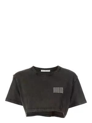 Alexander Wang Acid-wash Crop Logo T-shirt - Grey