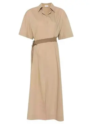 Brunello Cucinelli Poplin Midi Dress - Brown