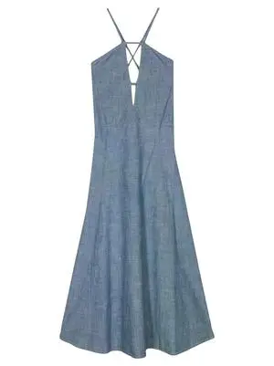SEMICOUTURE Cut-out Chambray Maxi Dress - Blue