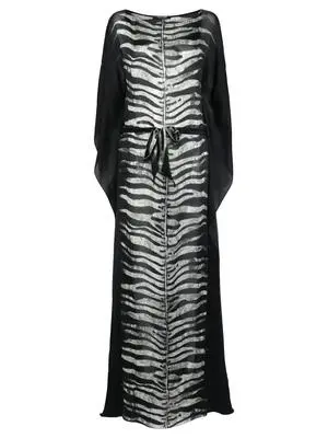 Roberto Cavalli Zebra-print Belted Maxi Dress - Black