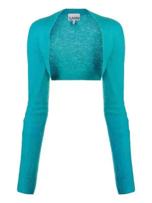 GANNI Knitted Cropped Bolero - Blue