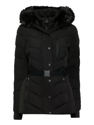 Michael Kors Faux Fur-trimmed Scuba Coat - Black