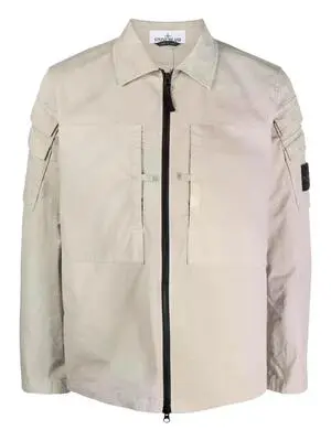 Stone Island Compass-patch Zip-up Shirt Jacket - Neutrals