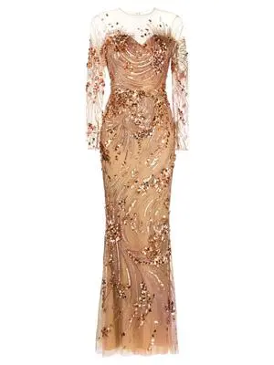 Zuhair Murad Sequin-embellished Maxi Gown - Neutrals