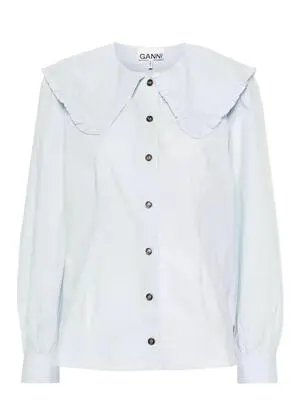 GANNI Puritan-collar Cotton Shirt - Blue