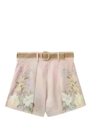 Zimmermann Waverly Floral-print Linen Shorts - Pink