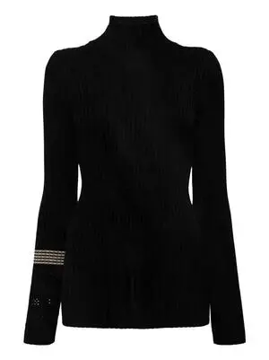 Y’s High-neck Ribbed-knit Top - Black
