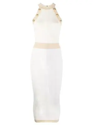 Balmain Button-detail Knitted Dress - Neutrals