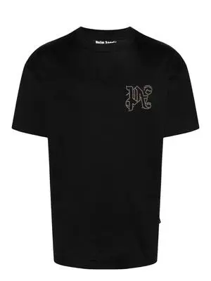 Palm Angels Monogram-appliqué Cotton T-shirt - Black
