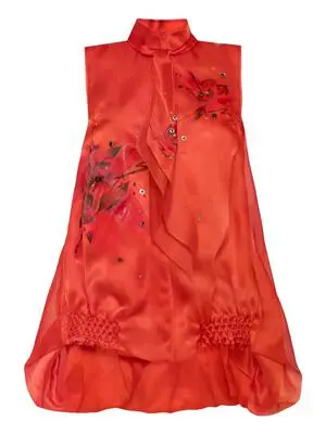 Shiatzy Chen Floral Print Mulberry Silk Organza Vest - Red