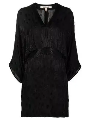 Roberto Cavalli Bead-embellished Short Silk Dress - Black