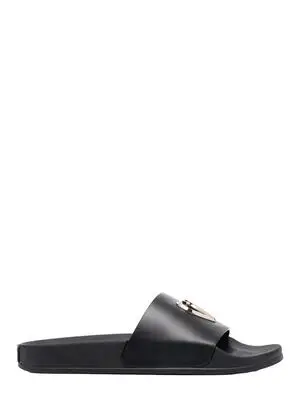 Red Valentino Heart Plaque Flat Slides - Black