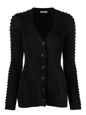 DURAZZI MILANO V-neck Ribbed Wool Cardigan - Black