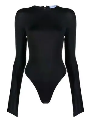MUGLER Logo-embossed Long-sleeve Bodysuit - Black