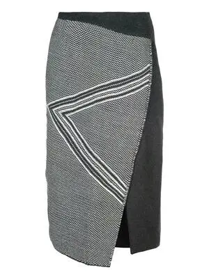 Voz Asymmetric Pattern Wool Skirt - Grey