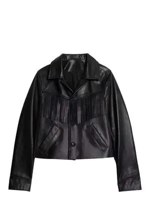 AMI Paris Tasselled Leather Jacket - Black