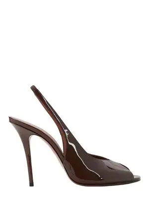 Amina Muaddi Leather Slingback Stiletto Sandals - Brown