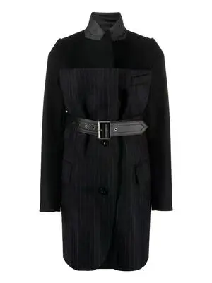 Sacai Belted Pinstriped Wool Blazer - Black