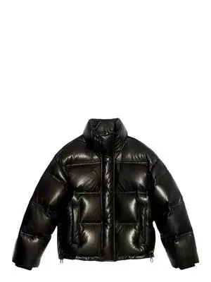 AMI Paris Leather Down Jacket - Black