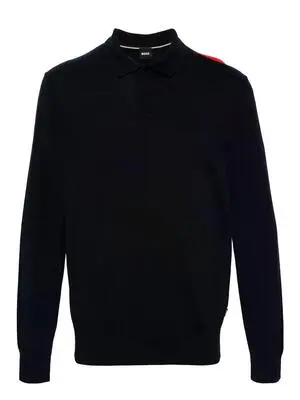 BOSS Fine-knit Polo Jumper - Blue