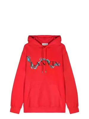 LANVIN Dragon-print Cotton Hoodie - Red