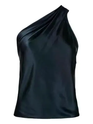 Michelle Mason Asymmetric Halterneck Silk Top - Blue