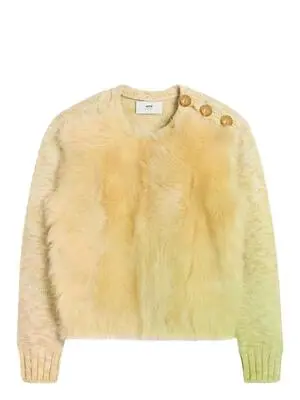 AMI Paris Shearling Crew Neck Sweater - Neutrals