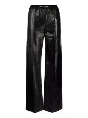 TOM FORD Leather Trousers With Logo Waistband - Black