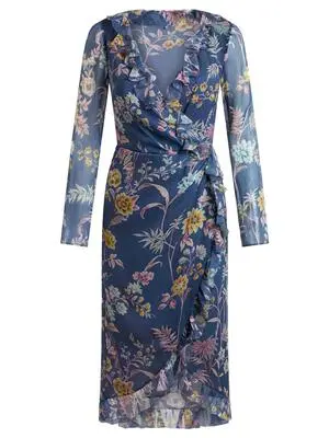 Etro Floral-print Silk Wrap Dress - Blue
