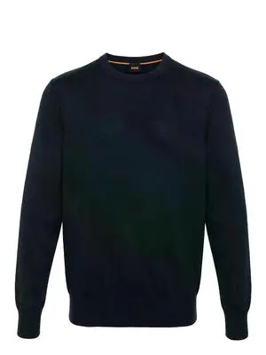 BOSS Logo-embroidered Ribbed Jumper - Blue