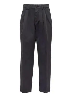Brunello Cucinelli Pleated Cotton Trousers - Black