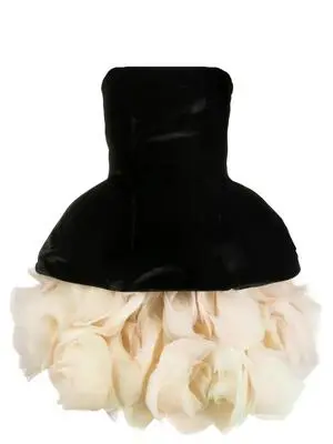 ANA RADU Petal-layered Velvet Mini Dress - Black