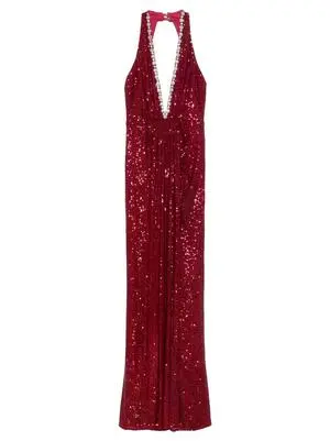 NISSA Sequin Halterneck Maxi Dress - Red