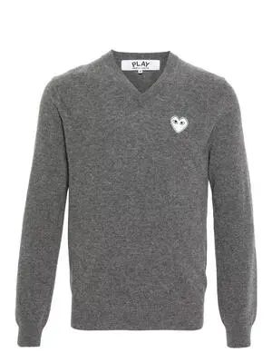 Play Comme Des Garcon Heart-patch Mélange-effect Wool Jumper - Grey