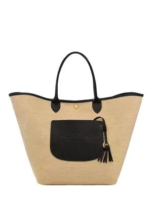 Longchamp Le Pliage Large Woven Straw Tote - Black