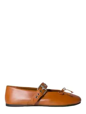 Miu Miu Buckled Leather Ballerina Shoes - Brown