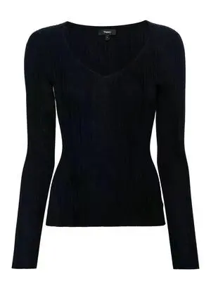 Theory V-neck Rib Knit Top - Blue