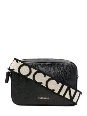 COCCINELLE Tebe Logo-strap Pebbled Shoulder Bag - Black
