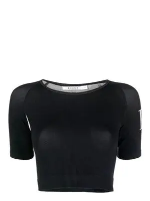 Rhude Logo-print Cropped T-shirt - Black