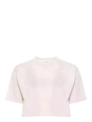 Off-White Rubberised-logo Cropped T-shirt - Pink