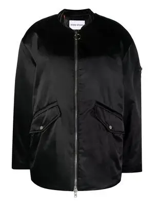 STAND STUDIO Prim Satin Bomber Jacket - Black