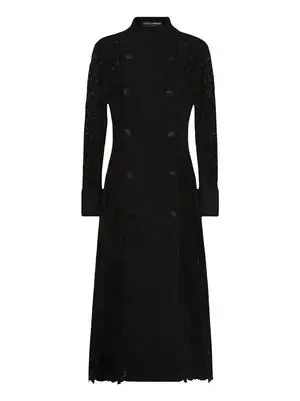 Dolce & Gabbana Lace-paneling Double-breasted Coat - Black