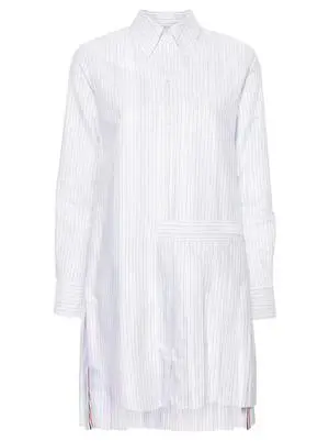 Thom Browne Pleated Striped Shirt Dress - Grey