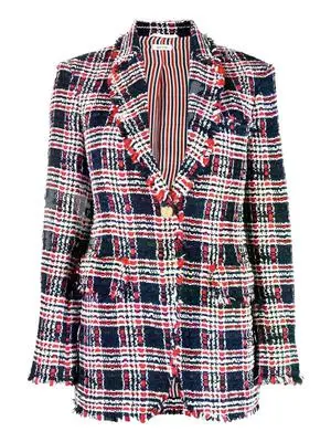 Thom Browne Frayed Single-breasted Tweed Blazer - Blue