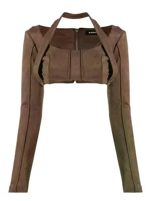 MISBHV Faux-suede Long-sleeved Crop Top - Brown