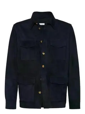 Brunello Cucinelli Leather Shirt Jacket - Blue